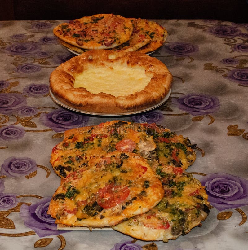 Table Setting. Pizzas and Candy in the Middle Stock Image - Image of ...