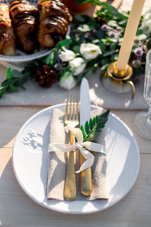 Table Setting. Plate, Fork and Knife in Rustic Style Stock Photo ... Table Setting. Plate, Fork and Knife in Rustic Style Stock Photo ...