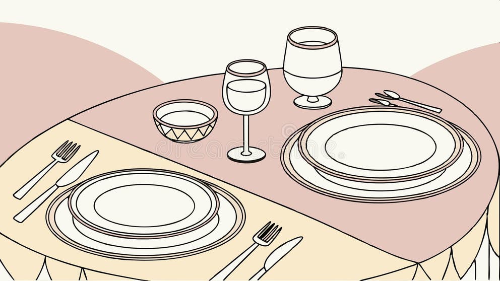 Table Setting with Plates and Glasses Dining Scene Vector Design ...