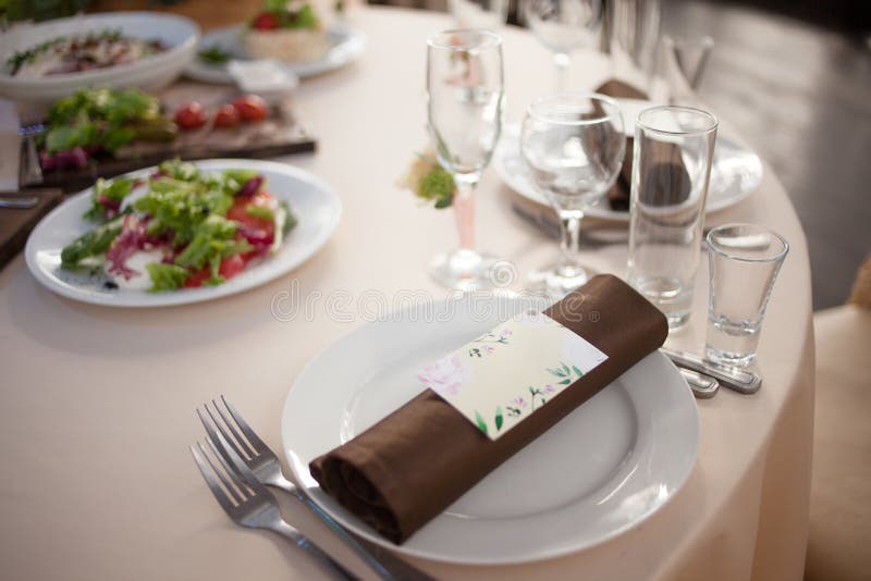 Guest Card with Pink Flowers on the Banquet Wedding Table Stock Image ...