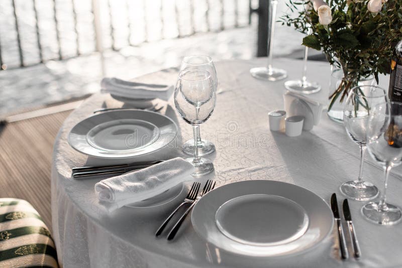 Table Setting in Restaurant Interior Stock Image - Image of fork, food ...