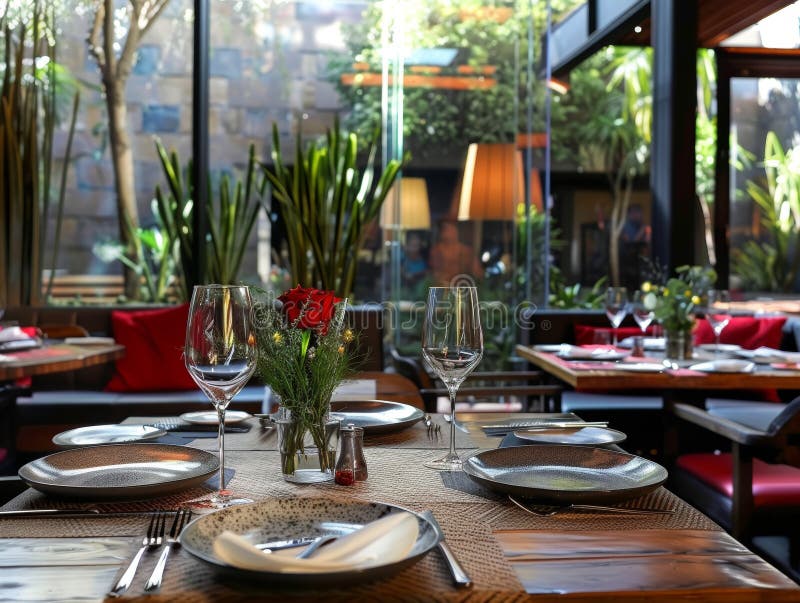 Table Setting in the Restaurant Interior Light Blue Tones Mediterranean ...