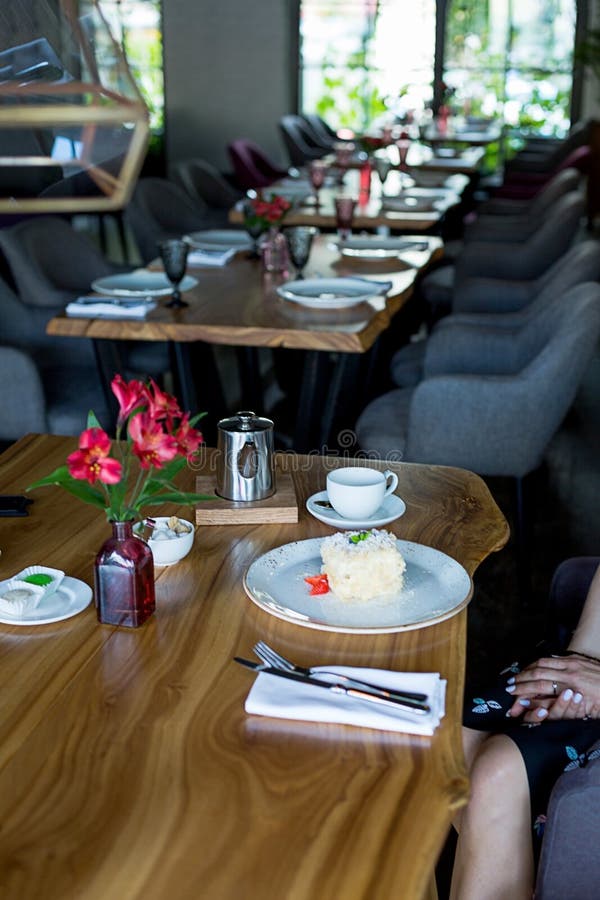 Restaurant, Lunch Time. Dinner Table with Plates and Utensils. Stock ...