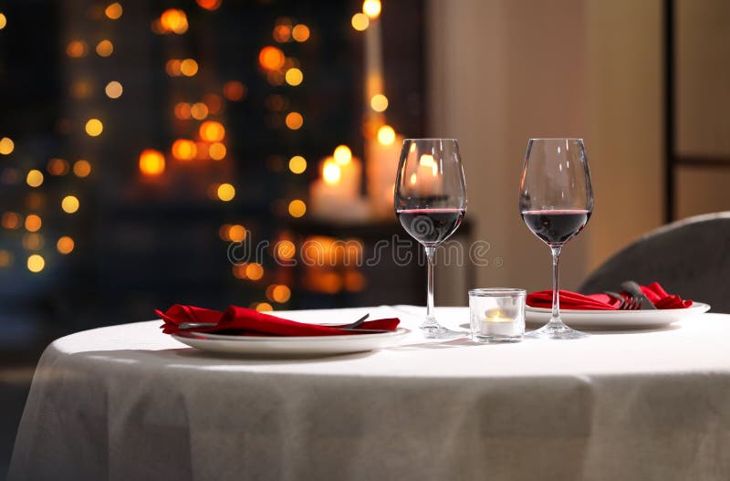Table Setting for Romantic Dinner in Restaurant Stock Photo - Image of ...