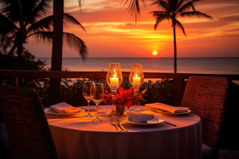 Table Setting for Romantic Dinner in Restaurant Stock Illustration ...