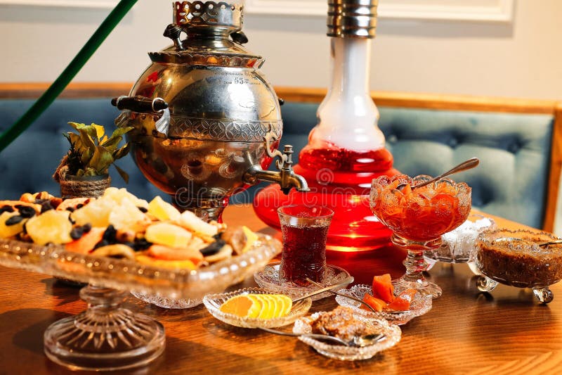 Table Setting with Samovar, Tea, and Snacks Stock Image - Image of ...
