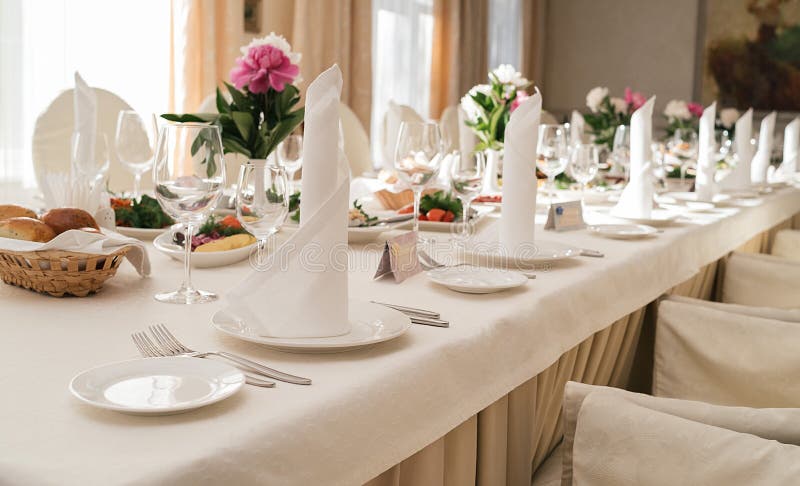 Table Setting, Selective Focus. Table Served for Wedding Banquet. Stock ...
