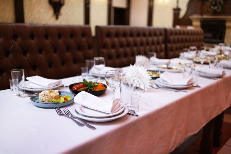 Table Setting with Snacks, Fine Restaurant Dinner Table Place Setting ...