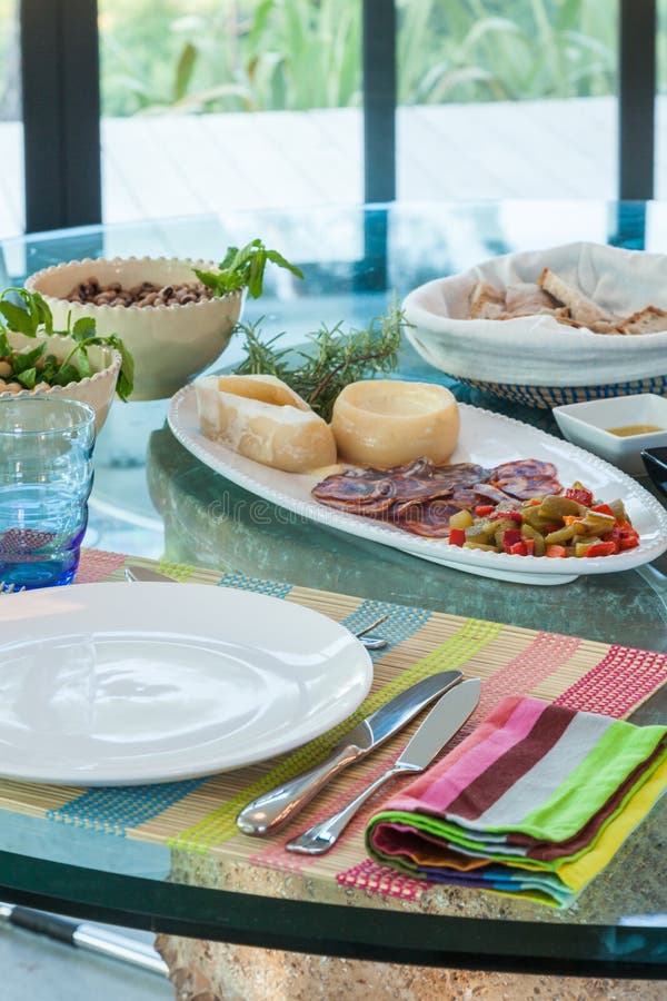 Table Setting in Summer House Stock Image - Image of cheese, grass ...