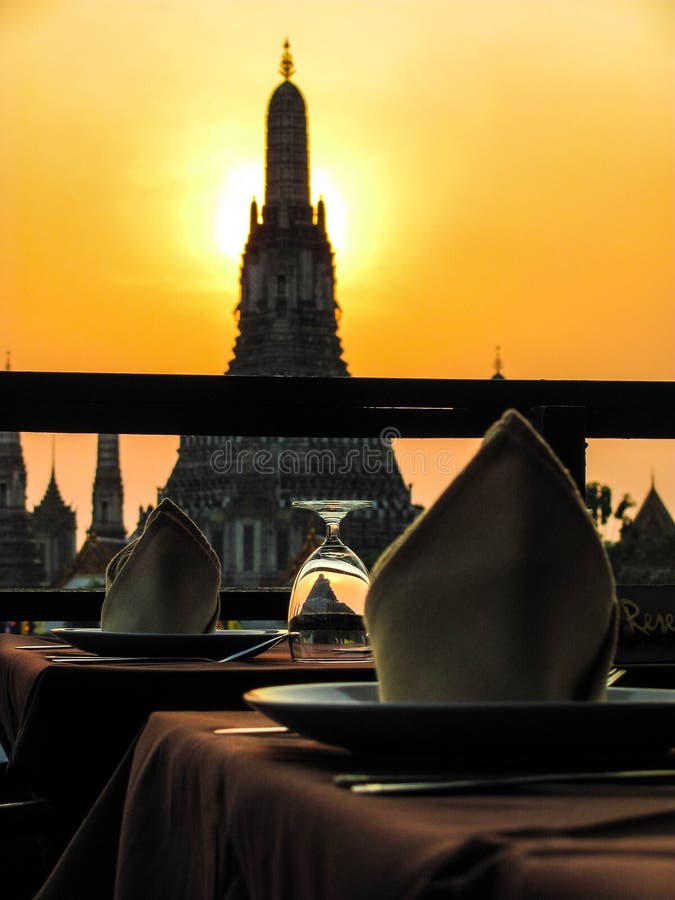 Table Setting with Sunset Background Stock Photo - Image of national ...