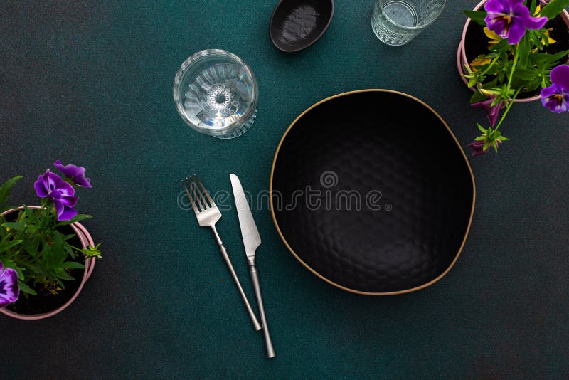 Table setting, top view stock photo. Image of kitchen - 248664400