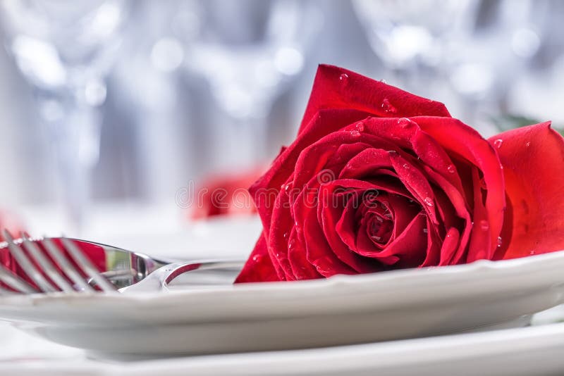 Table Setting for Valentines or Wedding Day with Red Roses. Romantic ...