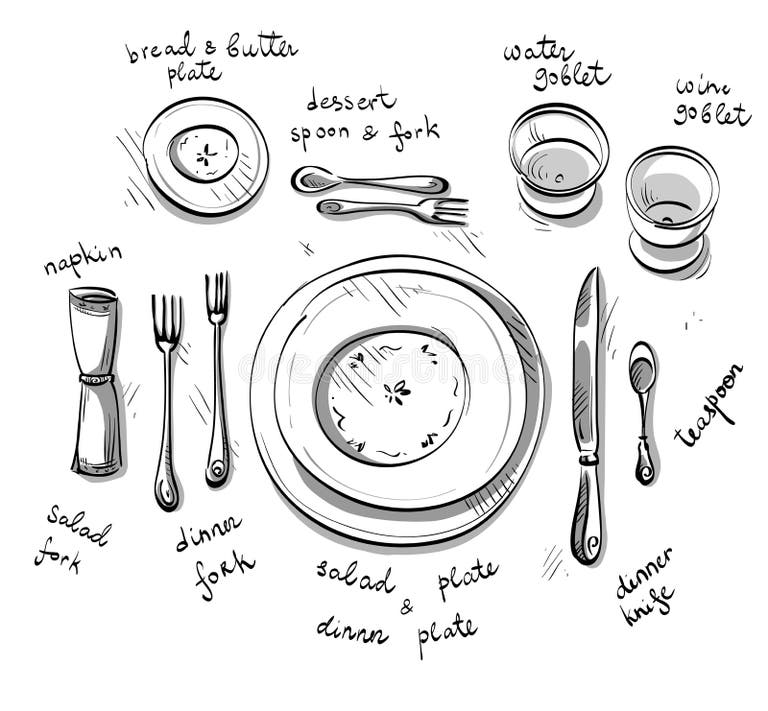 Table Setting. Vector Sketch. Stock Vector - Illustration of freehand ...