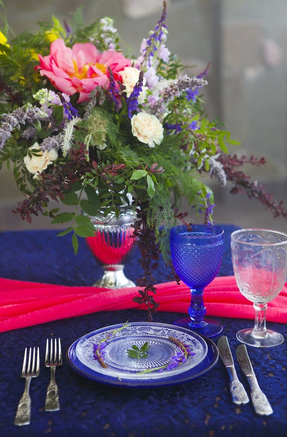 Table Setting in Vintage Style is Decorated with Flowers Stock Photo ...