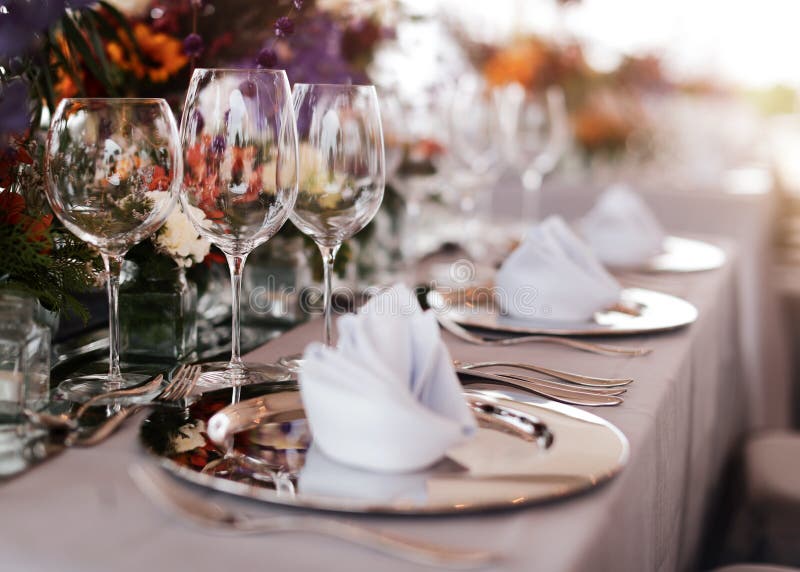 Table Setting for a Wedding or Dinner Event, with Flowers Stock Image ...