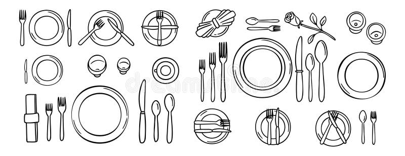 Table Settings Serving with Plate, Forks, Spoons, Knife. Table ...