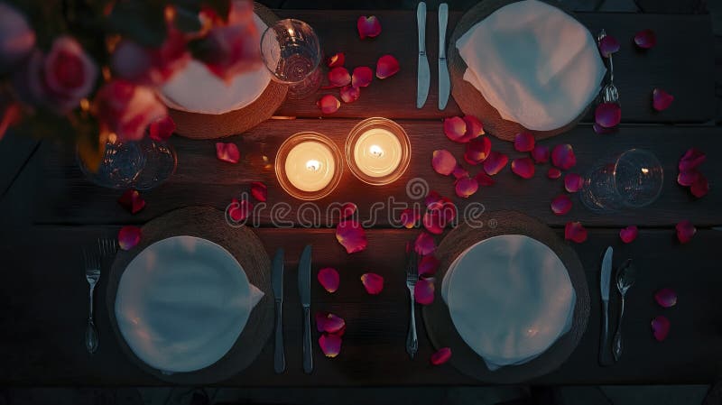 Table Setup with a Candle Decorative Plates and Fresh Flowers for a ...