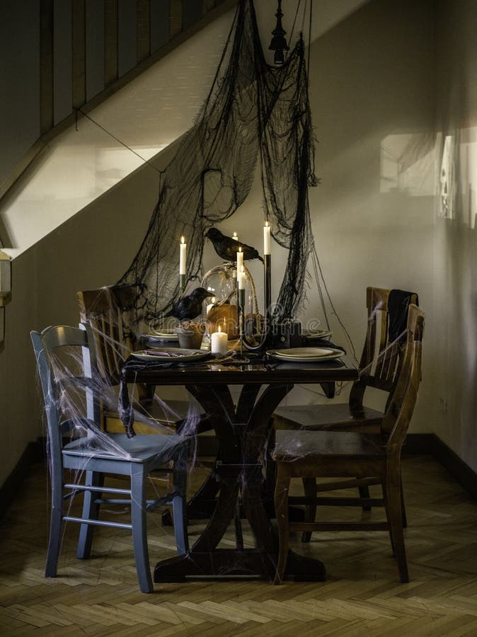 Table Setup for a Halloween Diner Stock Image - Image of homemade ...