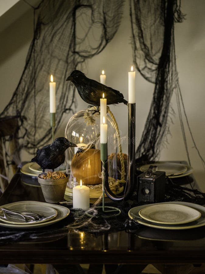 Table Setup for a Halloween Diner Stock Photo - Image of halloween ...