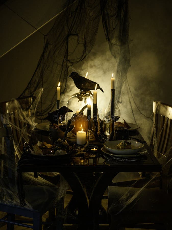 Table Setup for a Halloween Diner Stock Photo - Image of light, layout ...