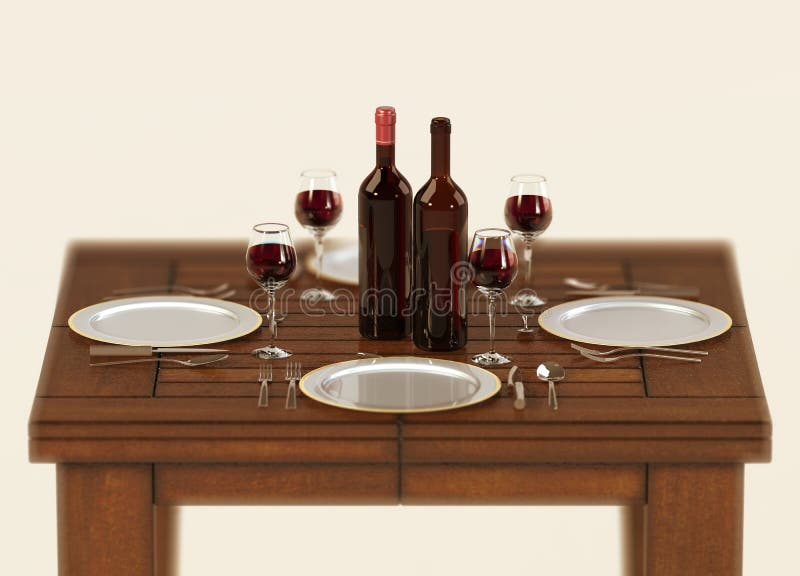 Table setup with red wine stock illustration. Illustration of celebrate ...