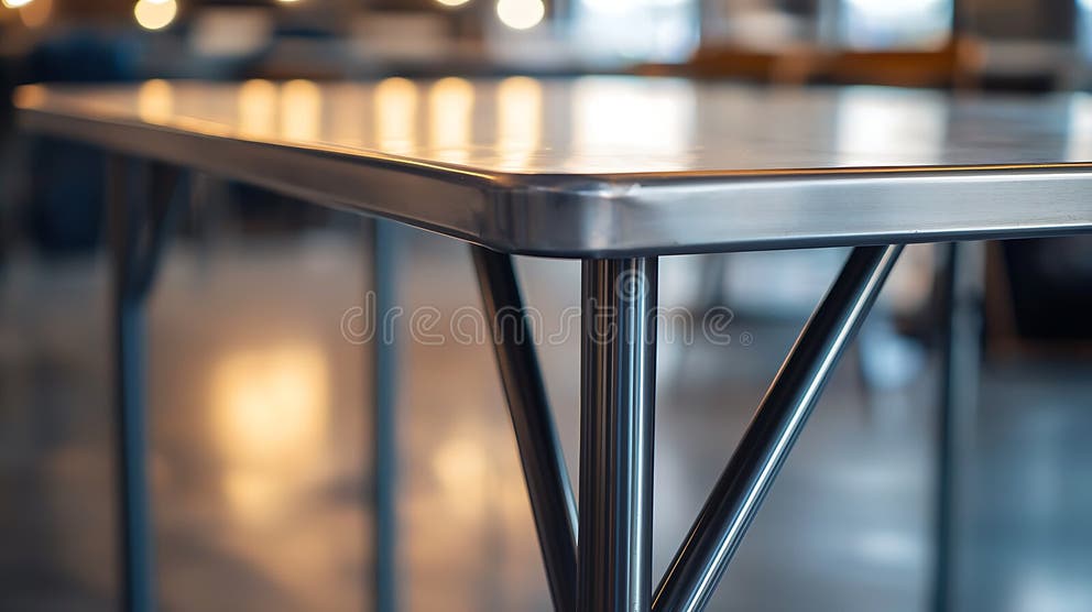 A Table with a Shiny Silver Top and Legs Stock Photo - Image of legs ...