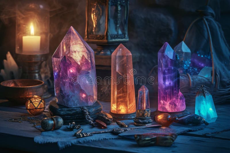 A Table Showcases an Extensive Collection of Crystals Alongside a ...