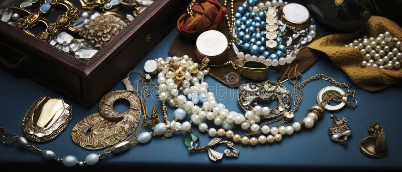 Assorted Jewelry on a Table Stock Illustration - Illustration of stones ...