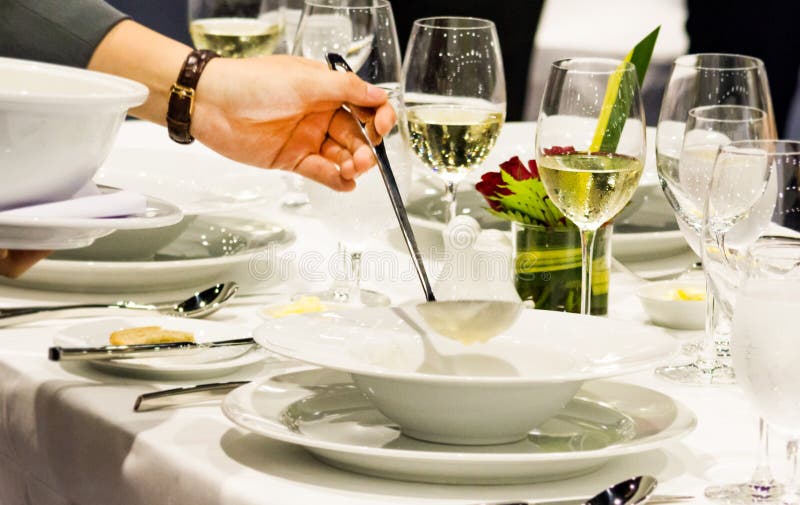 Table Side Service at a Fine Dining Restaurant, Waiter Serving Dishes ...