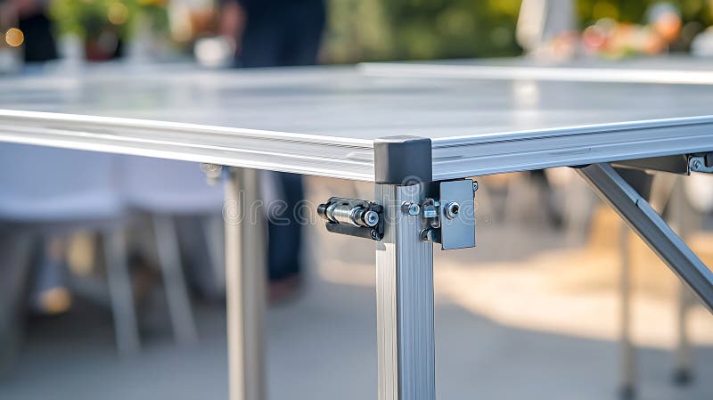 A Table with a Silver Frame and a Black Bolt on the Top Stock Photo ...