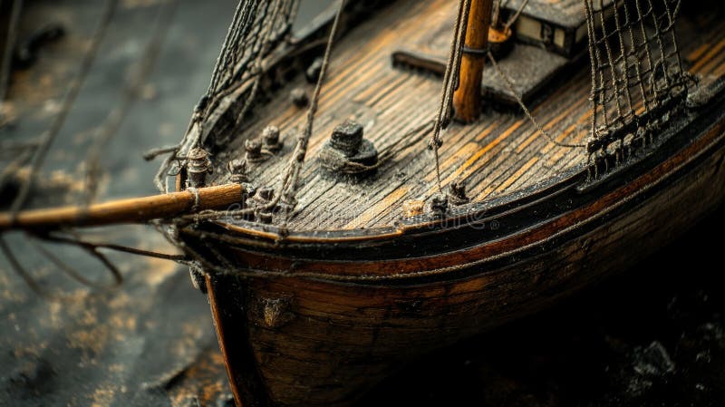 On a Table Sits a Scale Model of a Ship with Detailed and Intricate ...