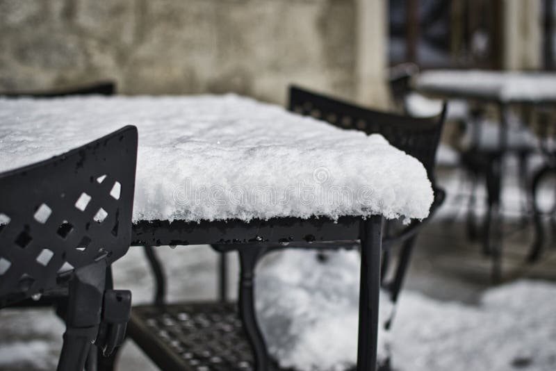 Table with Snow during a Beautifull Winter in Gredos in a Terrace Stock ...