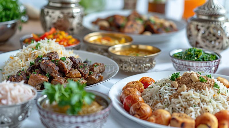 A Table Spread with a Variety of Traditional Middle Eastern Dishes ...