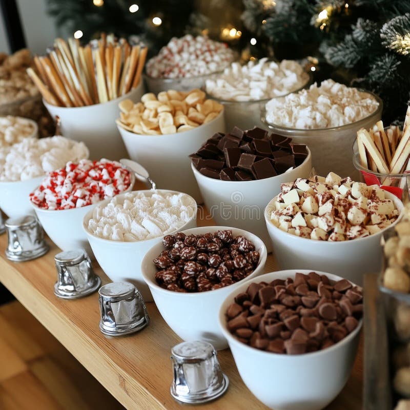 A Table Spread with Various Toppings for Hot Chocolate or Coffee Stock ...