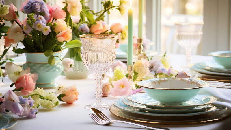 Table spring dinner stock illustration. Illustration of family - 362045367