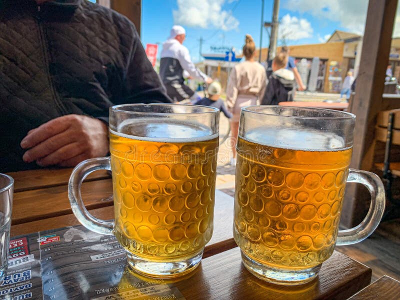 On a Table Stand 2 Full Big Glasses of Beer Side by Side Stock Image ...