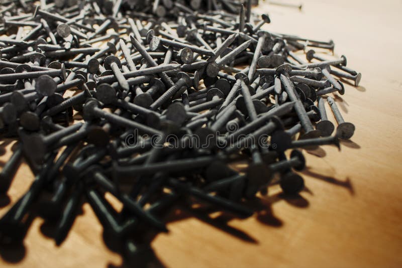 Steel Nails Iron Overhead Table Nail Pile Background Studio Working ...