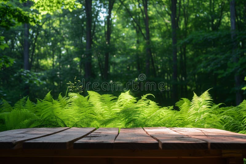 Table with a Summer Forest and Wild Ferns Behind Stock Photo - Image of ...