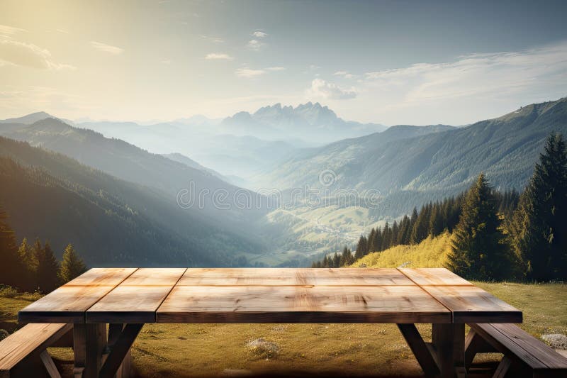 Table Surrounded by Natural Landscape, with View of a Mountain Range or ...