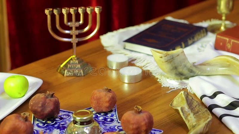 On the Table in the Synagogue are the Symbols of Rosh Hashanah ...