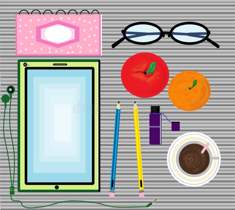 Table Tablets and Accessories Apple Orange Stock Illustration ...