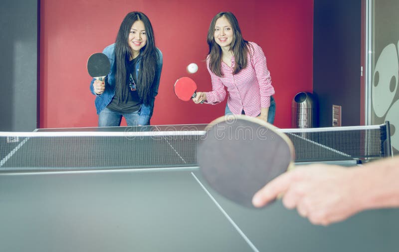 Table tennis match for fun stock photo. Image of indoors - 53919430