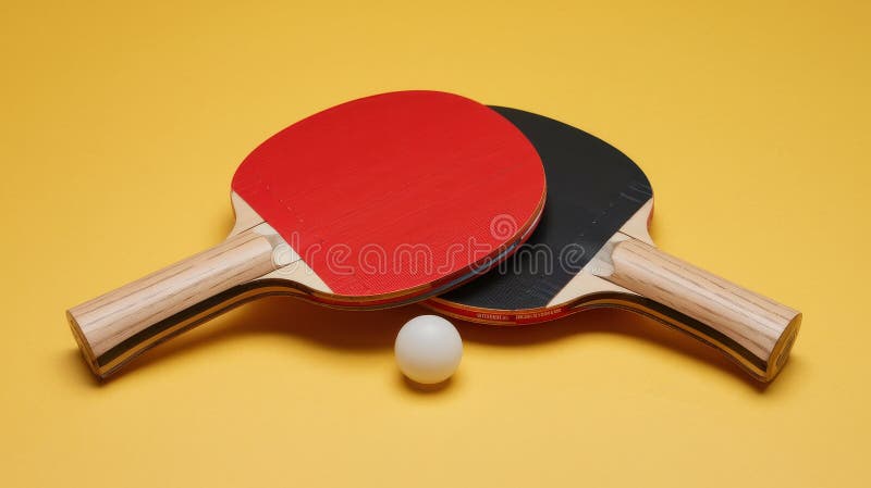 Table Tennis Paddles and Balls on Yellow Background Stock Illustration ...