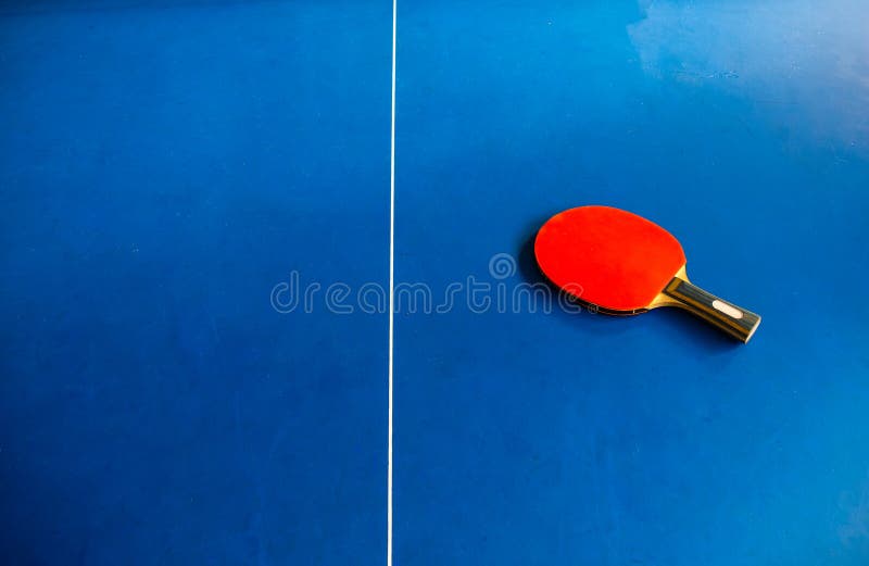 Table Tennis Racket and Blue Table Stock Image - Image of playing ...