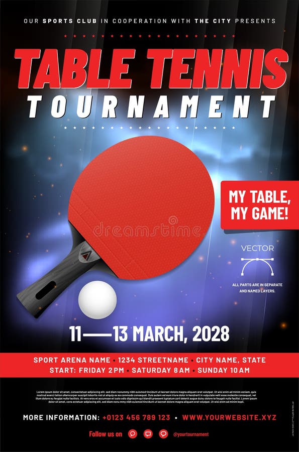Table Tennis Tournament Poster Template with Racket, Ball and Sample ...