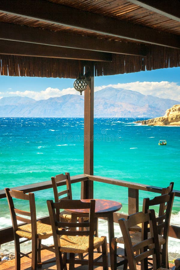 Table on the Terrace of the Restaurant at the Matala Beach Stock Image ...