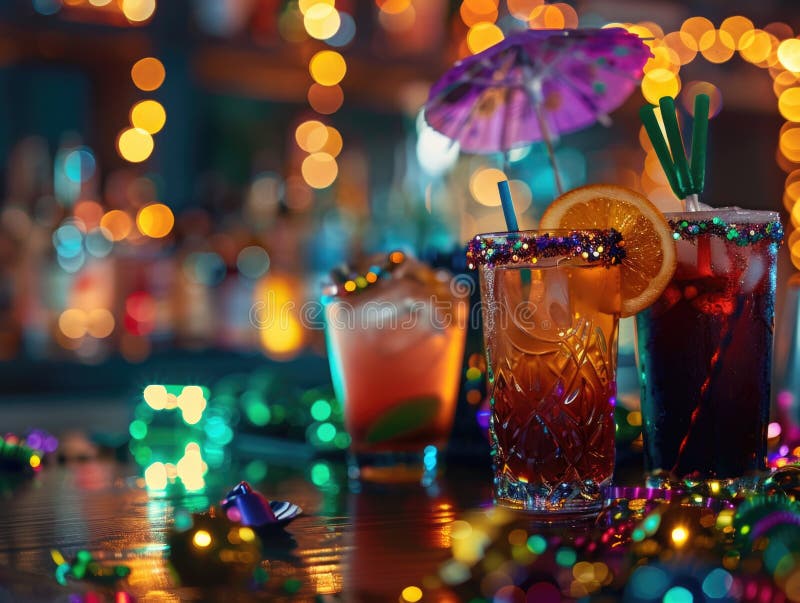 A Table with Three Drinks and an Umbrella Stock Image - Image of fruit ...