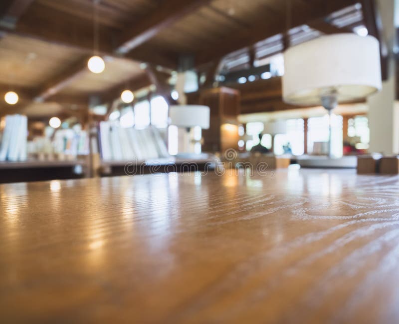 Table Top with Blurred Library Room Interior Background Stock Image ...