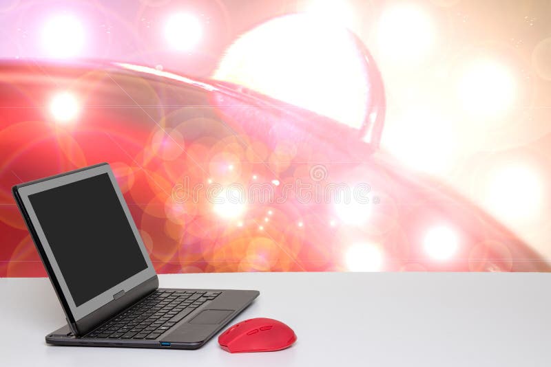 Table Top on Computer Background. Modern Portable Laptop with Blank ...