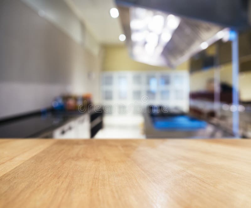 Table Top Counter Bar with Blurred Kitchen Background Stock Image ...